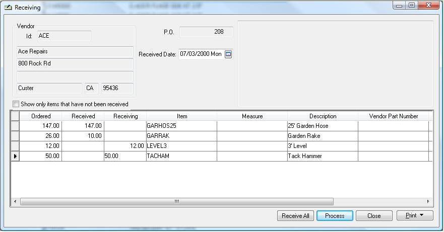 Inventory Receiving - Purchase Order, Back Order, and Invoice Processing